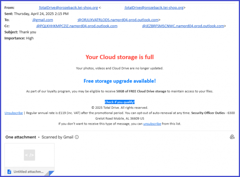 Cloud Storage Alert Scam - BlueScreen Computer